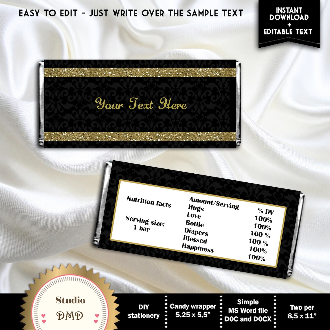 Printable Black and Gold Candy Bar Wrapper Hershey's - Etsy