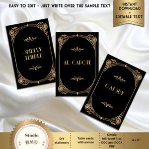 Printable Table Cards Template With the Names, Art Deco Great Gatsby ...