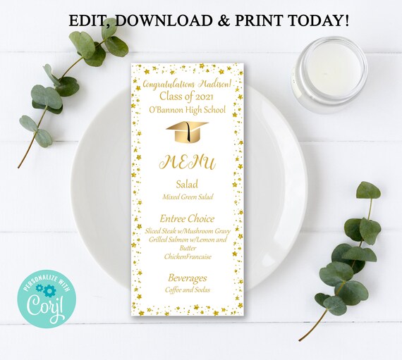 Printable Menu Graduation Menu Graduation Decoration - Etsy