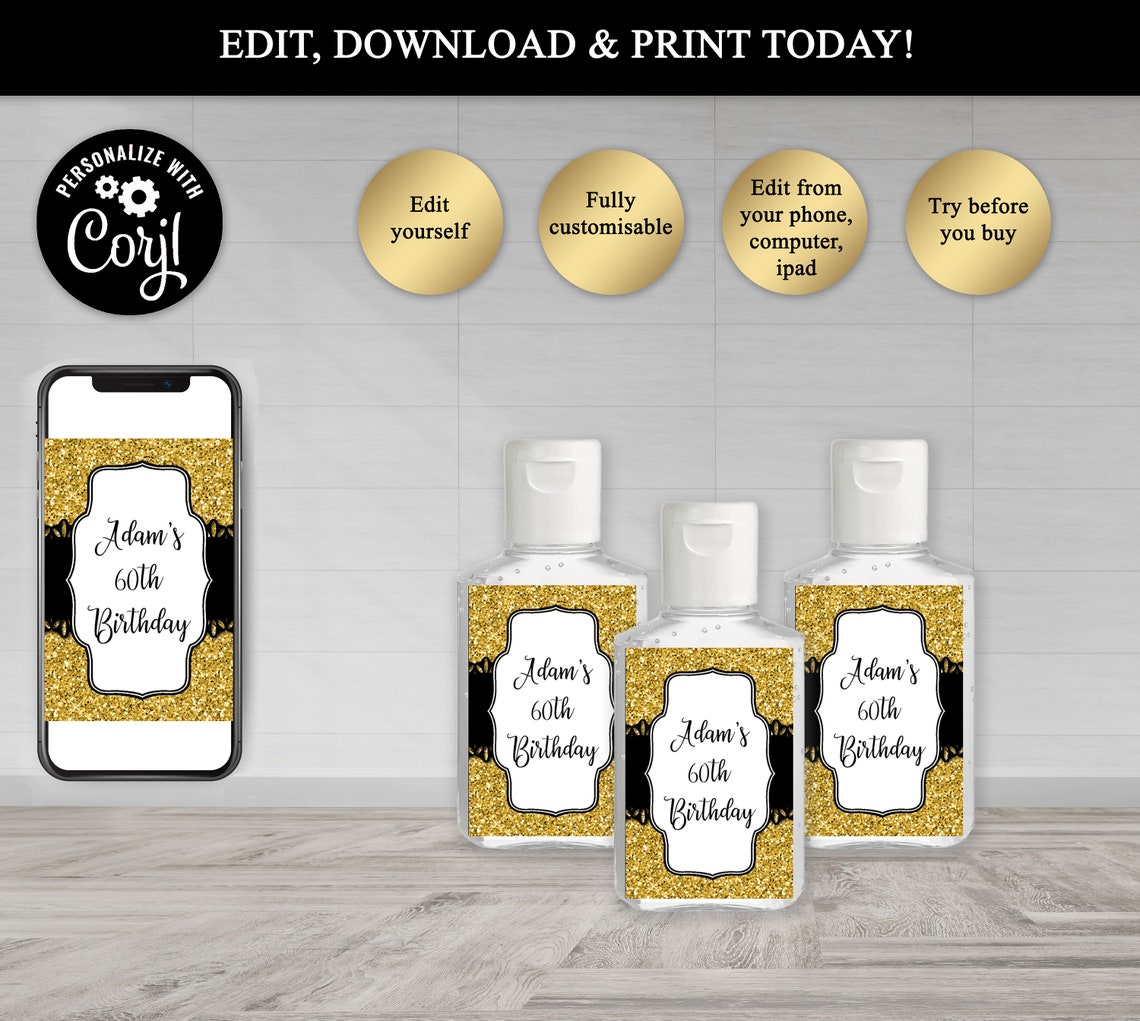 Black and Gold Purell Hand Sanitizer Labels 2 Oz. Size Bottle | Etsy