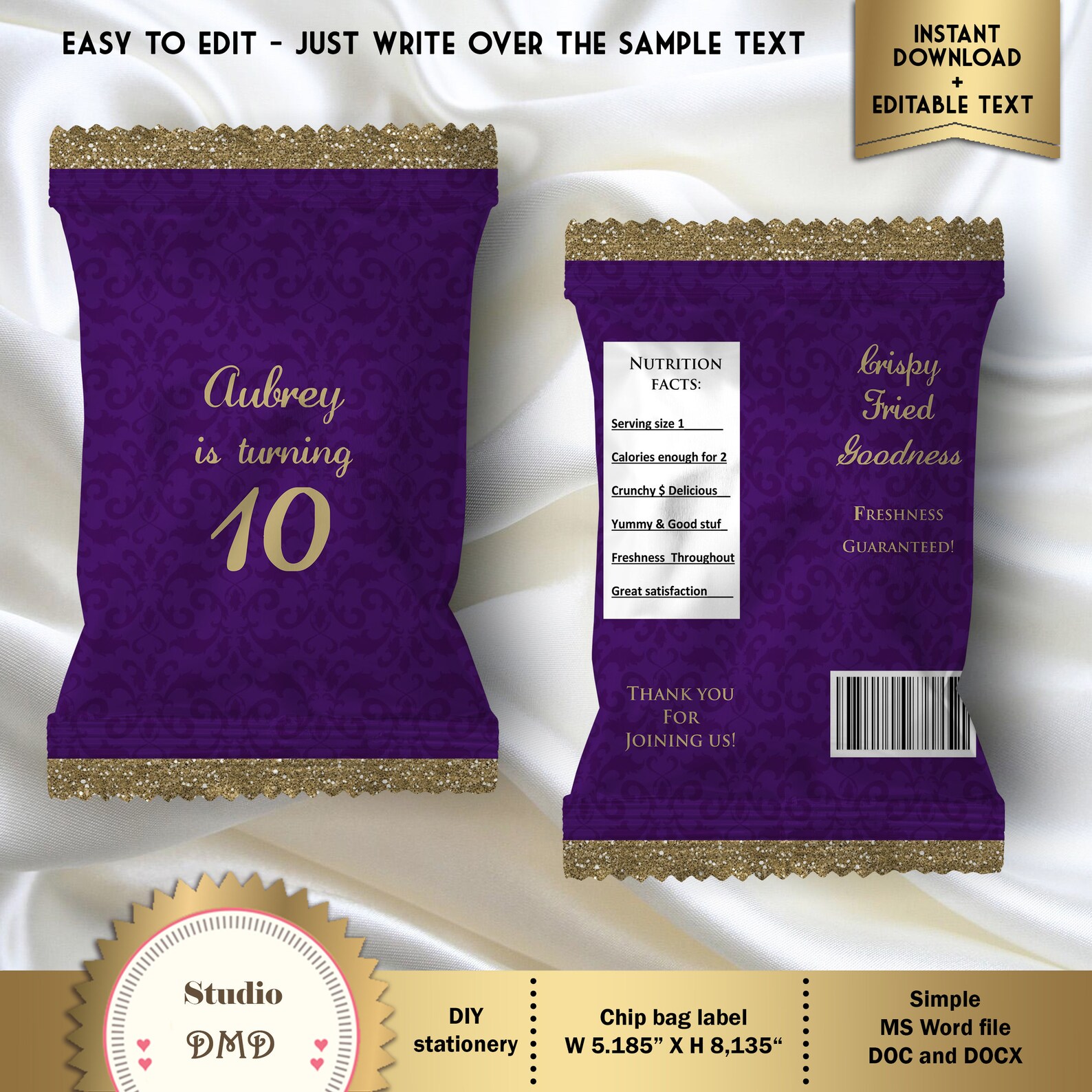 Printable Chip Bag Wrapper Labels Birthday Party Decoration | Etsy