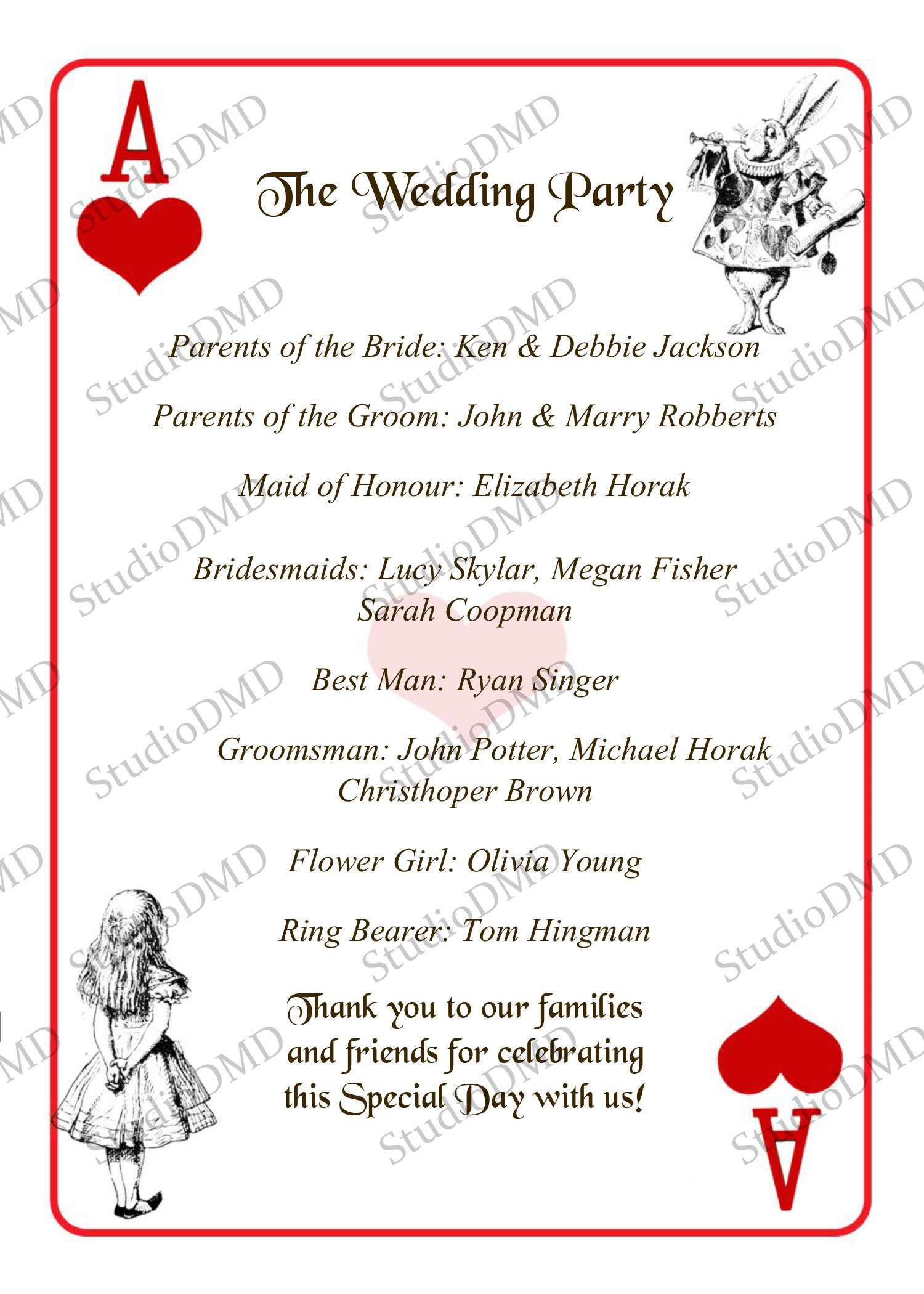 Alice in Wonderland Playing Card Program Template DIY Fan | Etsy