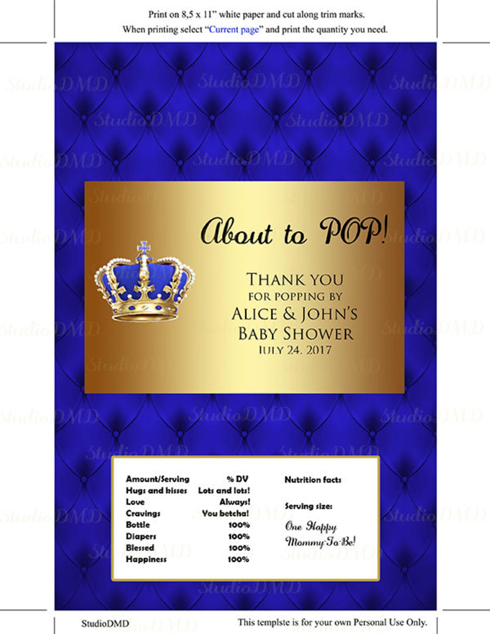 Printable Microwave Popcorn Wrapper Ready to Pop Prince | Etsy