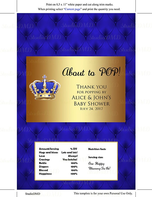 Printable Microwave Popcorn Wrapper Ready to Pop Prince | Etsy