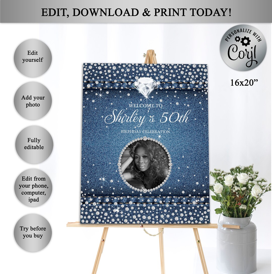 Denim and Diamonds Welcome Sign Birthday Sign Elegant - Etsy