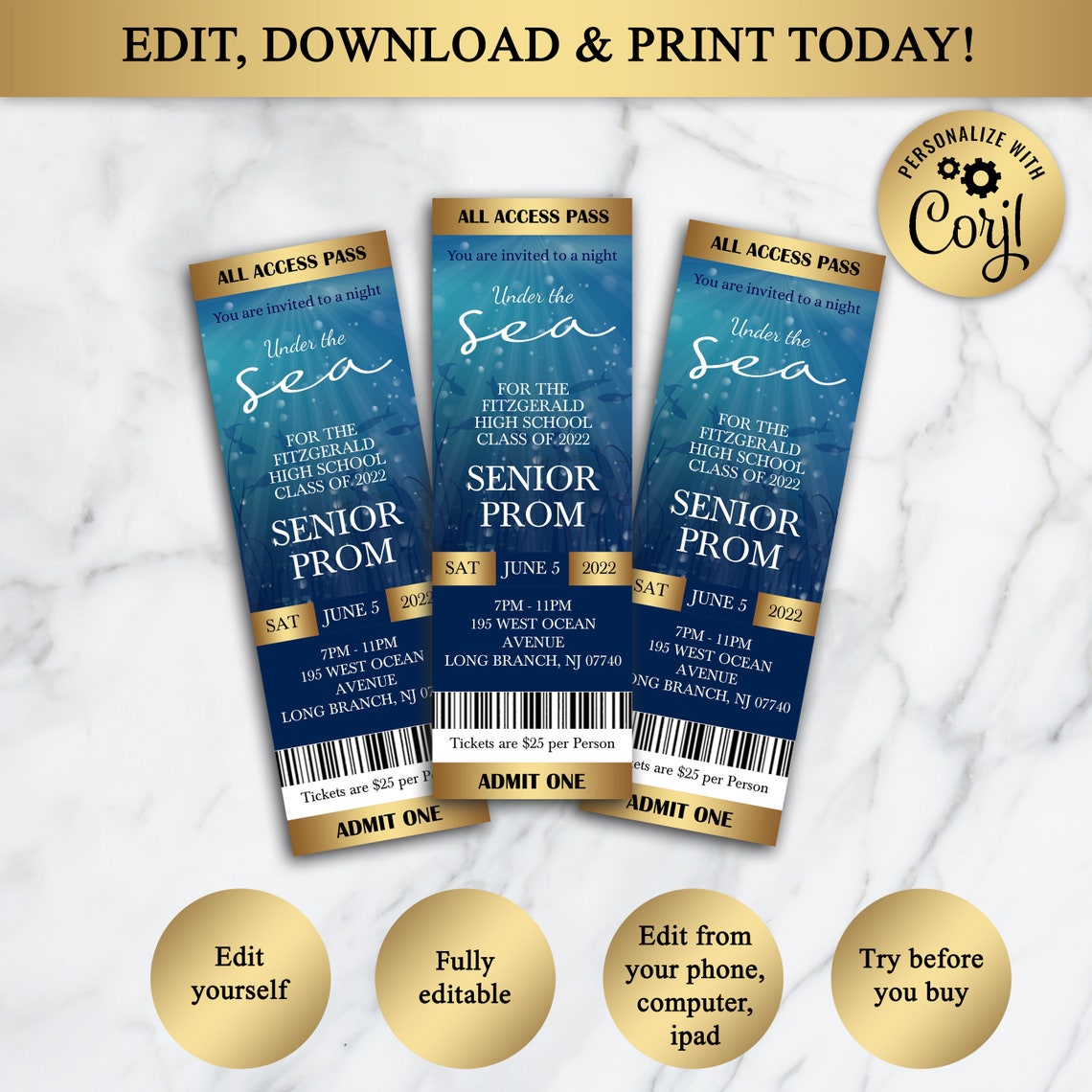 Under the Sea Prom Invitation Ticket Style High School Prom | Etsy