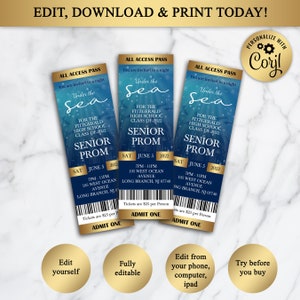 Under the Sea Prom Invitation Ticket Style, High School Prom Invitation ...