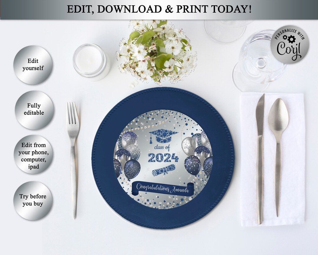 Printable Charger Plate Insert or Centerpiece, Graduation, Diamonds ...