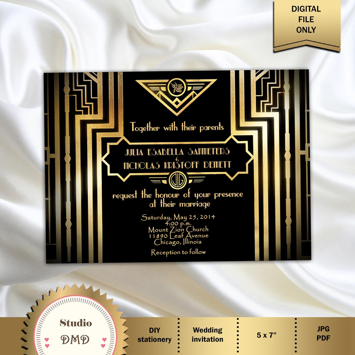 Great Gatsby Style Art Deco Wedding Invitation 1920's - Etsy
