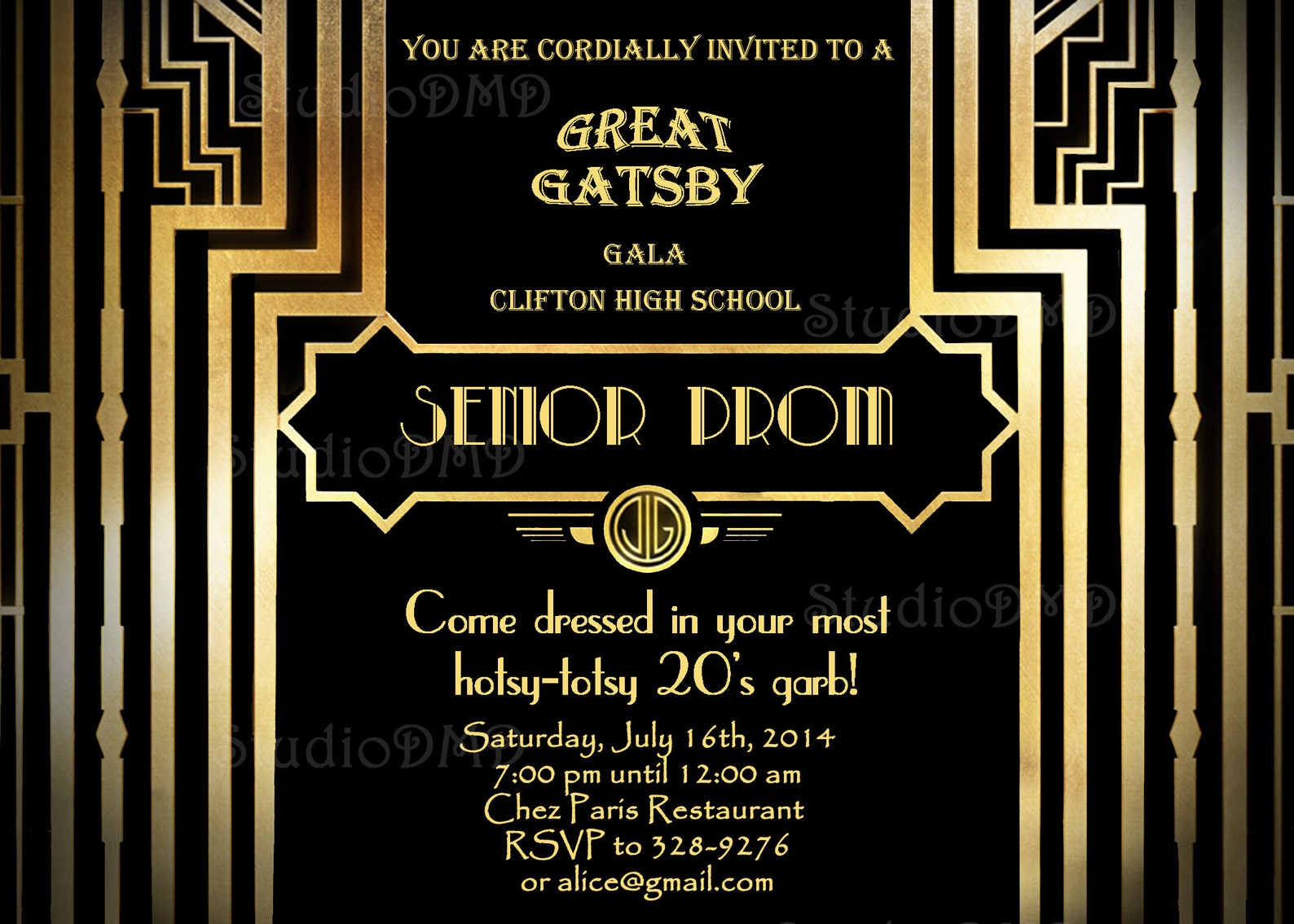 Great Gatsby Style Art Deco Prom Invitation Roaring Twenties - Etsy