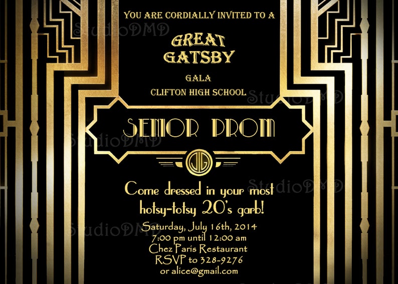 Great Gatsby Style Art Deco Prom Invitation Roaring Twenties - Etsy Great Gatsby Style Art Deco Prom Invitation Roaring Twenties - Etsy