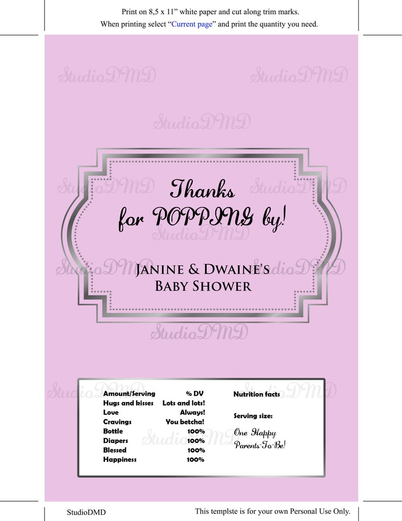 Printable Microwave Popcorn Wrapper Ready to Pop Girl Baby - Etsy