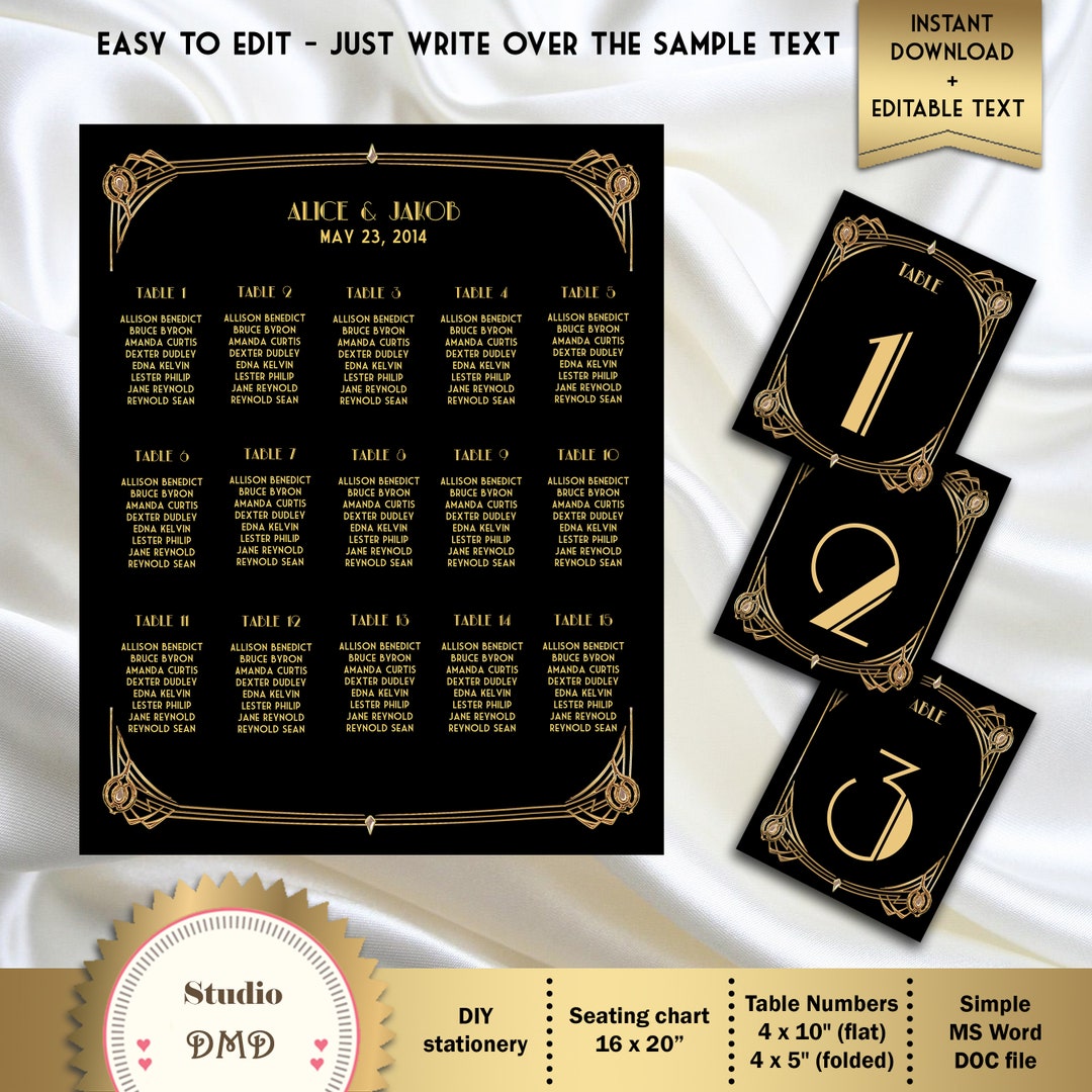 Wedding Seating Chart / Table Numbers, Art Deco Great Gatsby Inspired ...