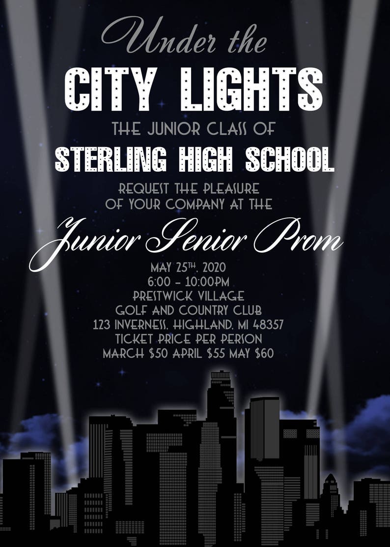 Printable City Lights Prom Invitation Night Affair Invitation - Etsy