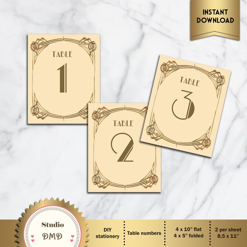 Great Gatsby Art Deco Table Cards Table Numbers Table - Etsy