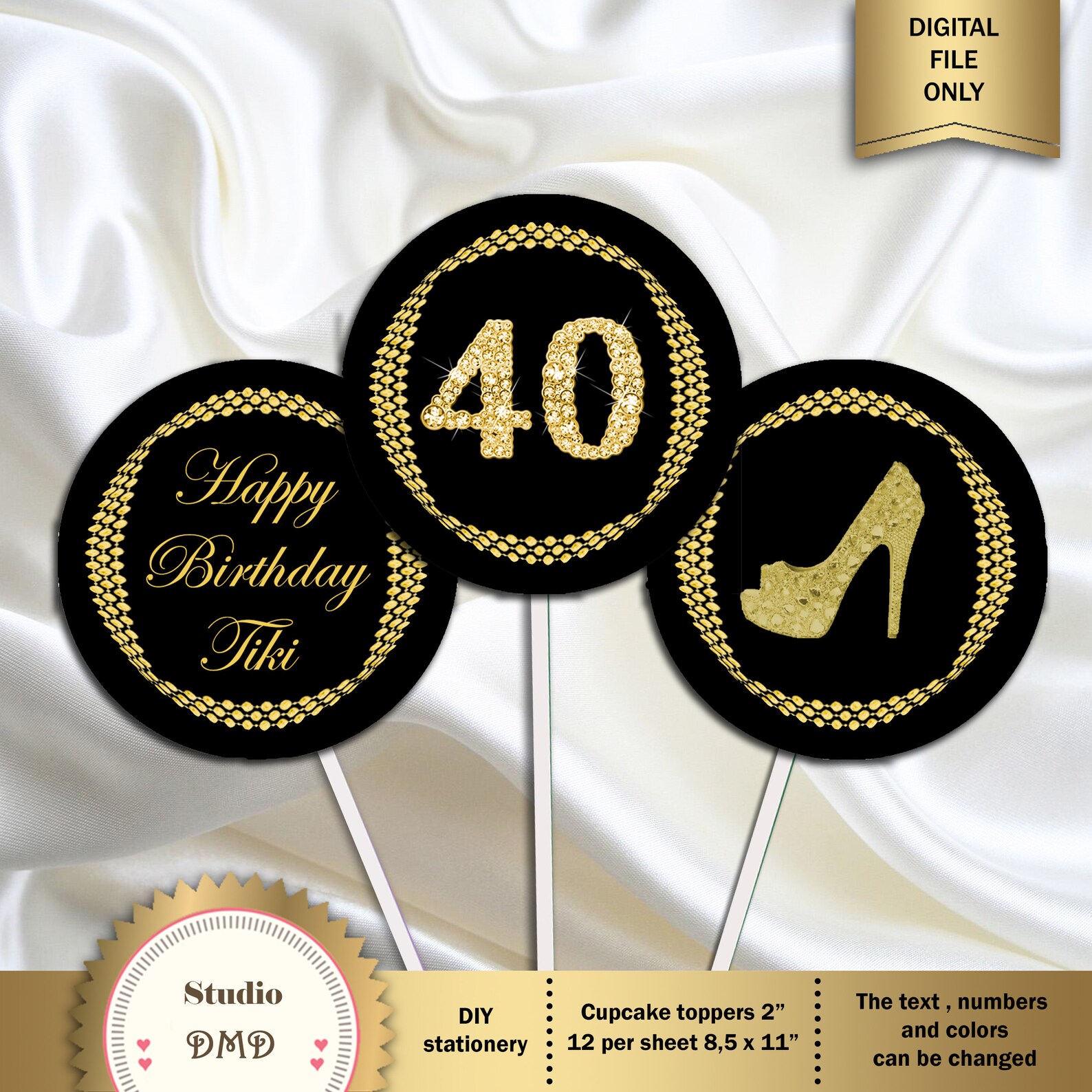 Elegant Black and Gold Cupcake Toppers Milestone Crystal - Etsy