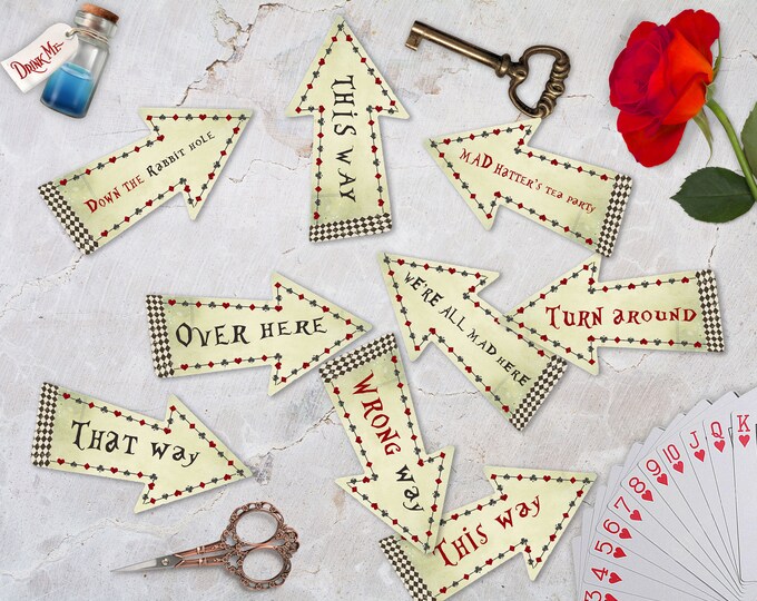 Alice in Wonderland Direction Arrow Signs Set of 9, This Way, That Way ...
