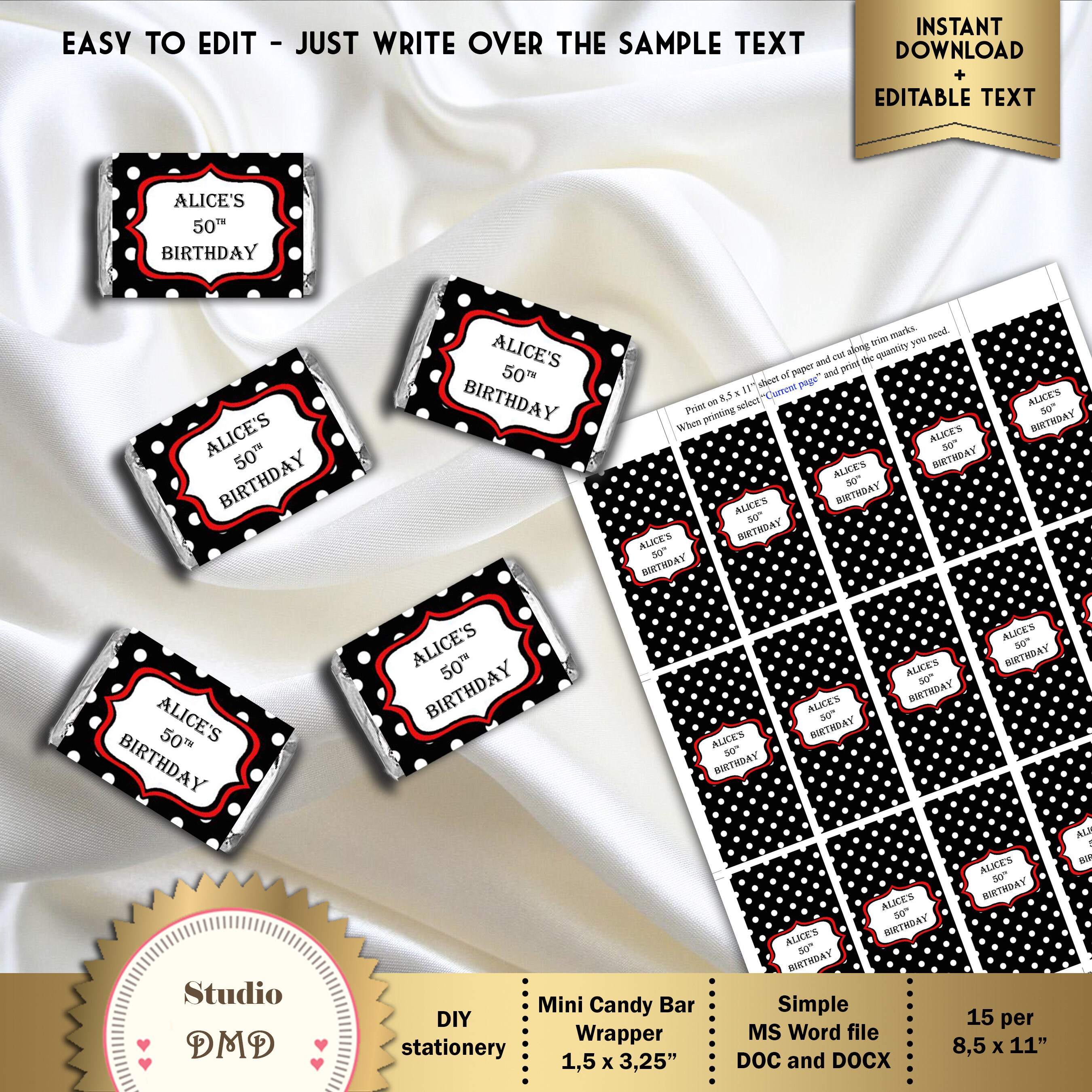 Printable Mini Candy Bar Wrappers Mini Hershey's - Etsy