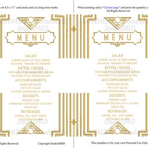 Printable 5x7 Menu Template, Art Deco Great Gatsby Inspired, Gatsby ...
