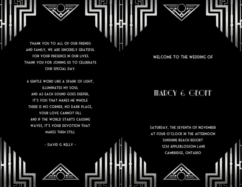 Printable Wedding Program Template Art Deco Great Gatsby | Etsy