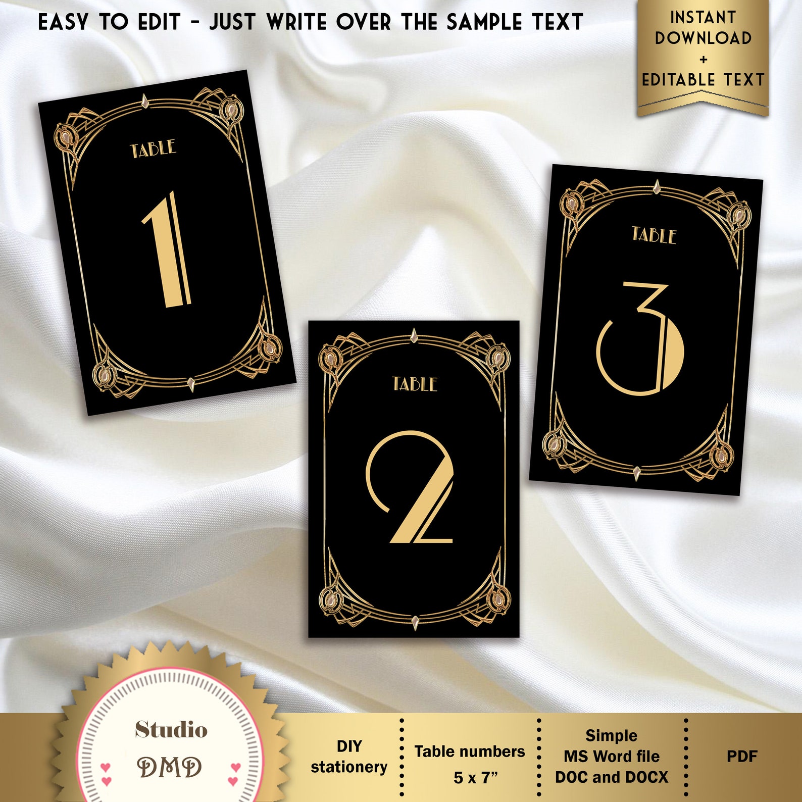 Printable Table Cards Template With the Names Art Deco Great - Etsy