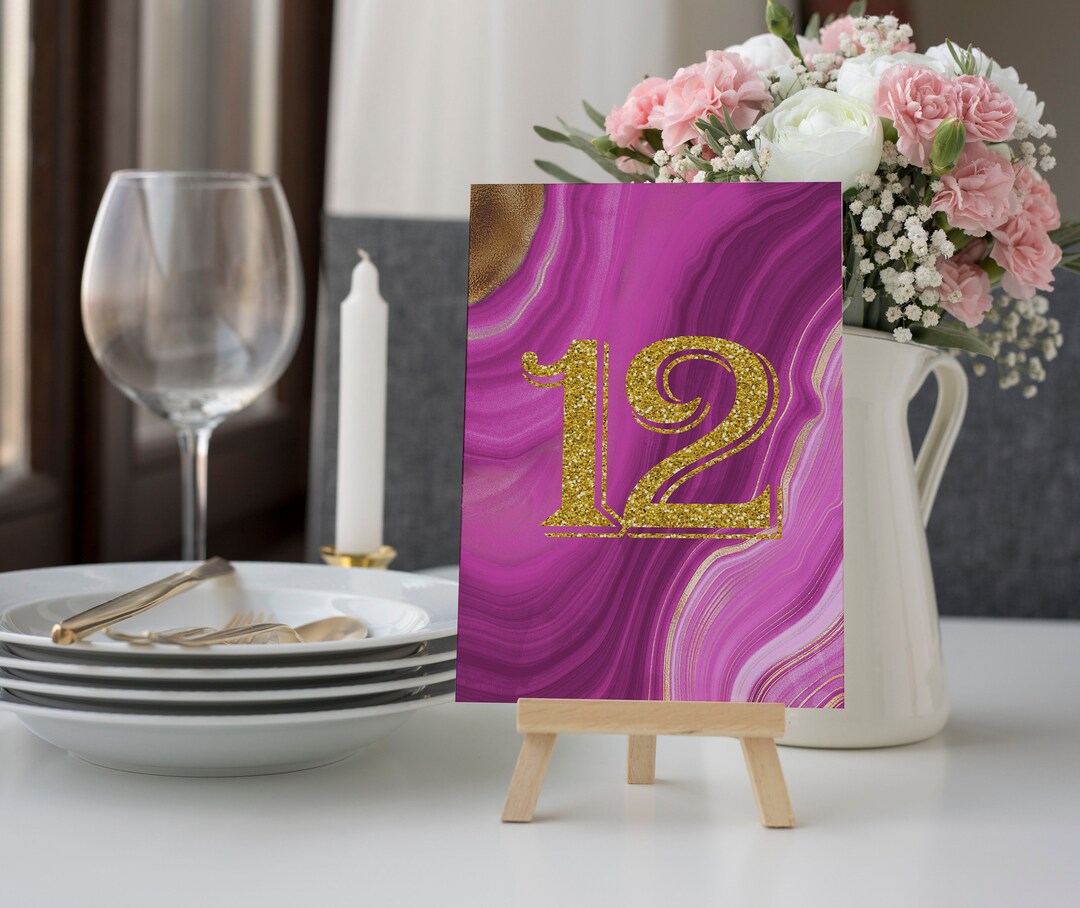 Table Cards, Table Numbers 4 X 6, Table Decoration, Pink and Gold ...