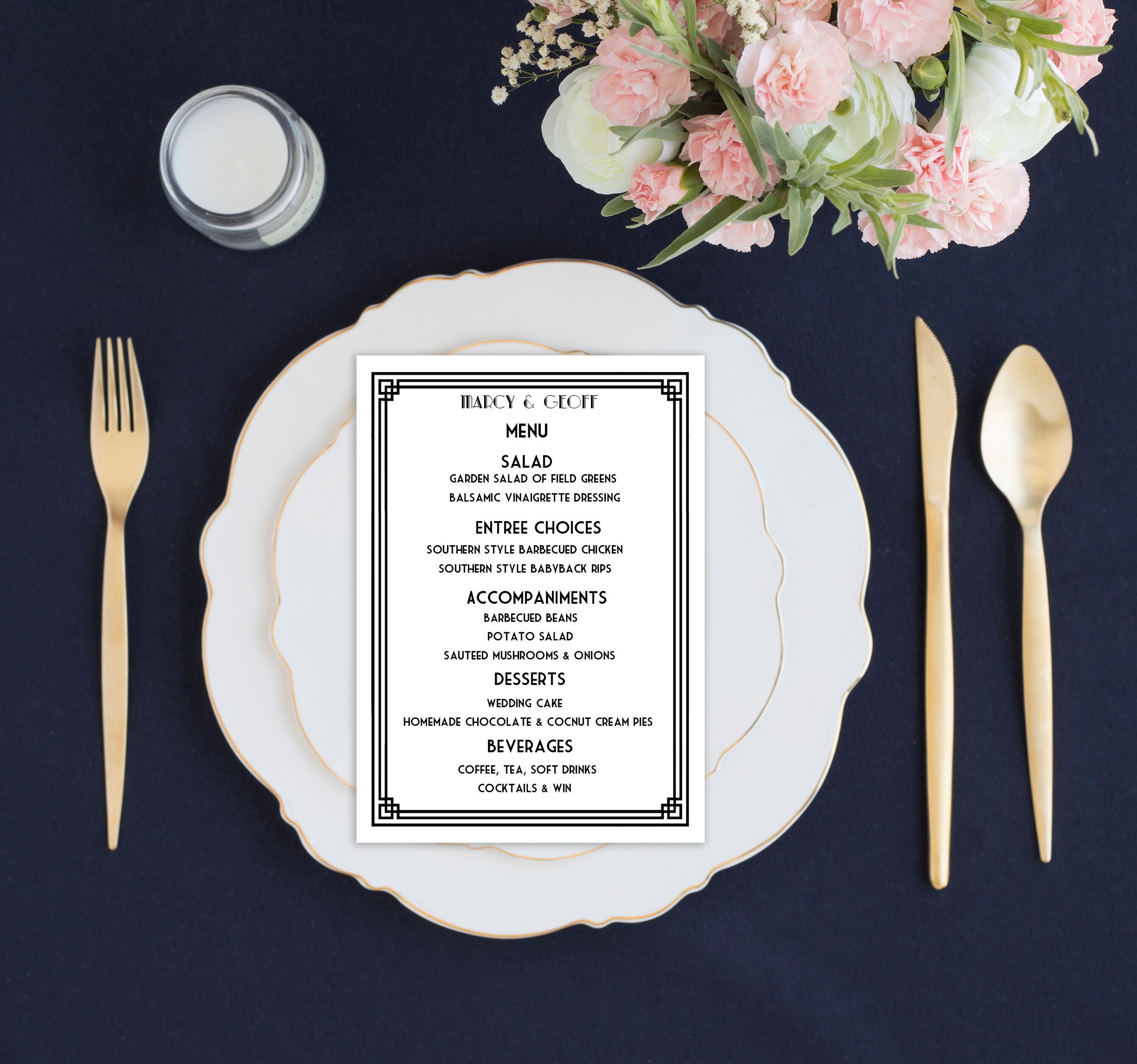 Printable Menu Card Template Great Gatsby Style Art Deco | Etsy