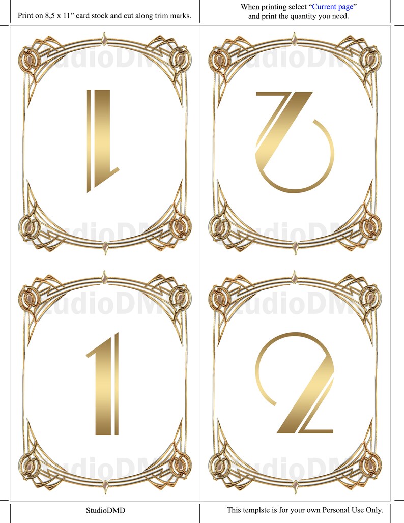 Great Gatsby Art Deco Table Cards Table Numbers Table - Etsy