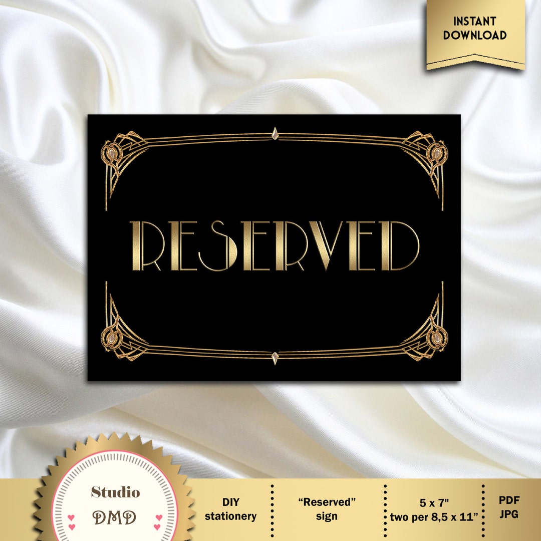 Great Gatsby Art Deco RESERVED Sign Wedding Signs - Etsy