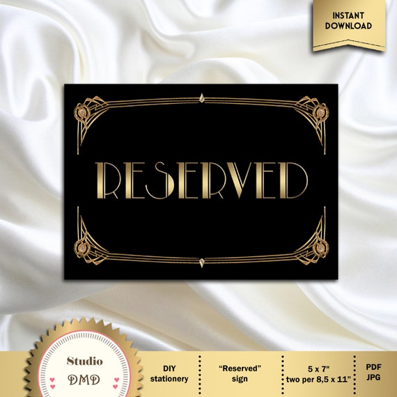 Great Gatsby Art Deco RESERVED Sign Wedding Signs | Etsy