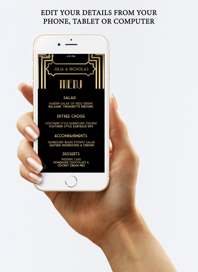 Printable Menu Card Template Great Gatsby Style Art Deco - Etsy