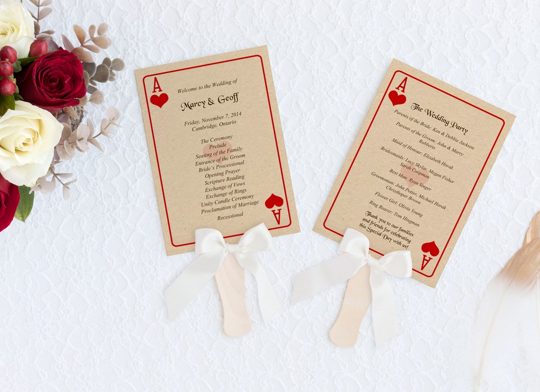 Printable Wedding Program Template, Vintage Playing Card, Las Vegas ...