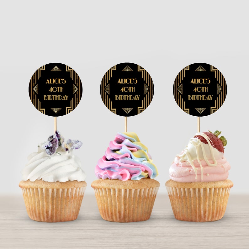 Great Gatsby Art Deco Cupcake Toppers Stickers Labels Black - Etsy