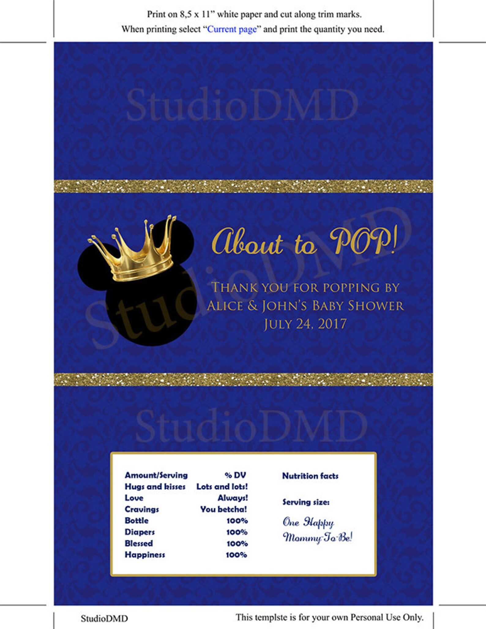 Printable Microwave Popcorn Wrapper Ready to Pop Gold Crown | Etsy