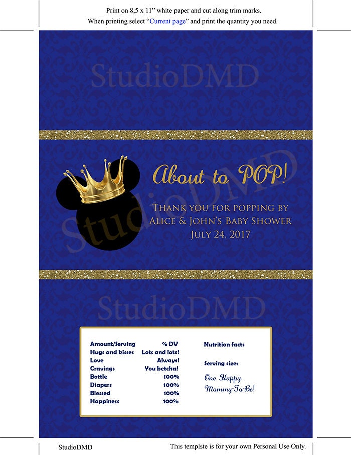 Printable Microwave Popcorn Wrapper Ready to Pop Gold Crown | Etsy