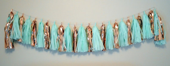 Rose Gold and Mint Tassel Garland Verdigris Mint Green and Copper Tissue Tassel Garland Dorm Decor Etsy Ireland