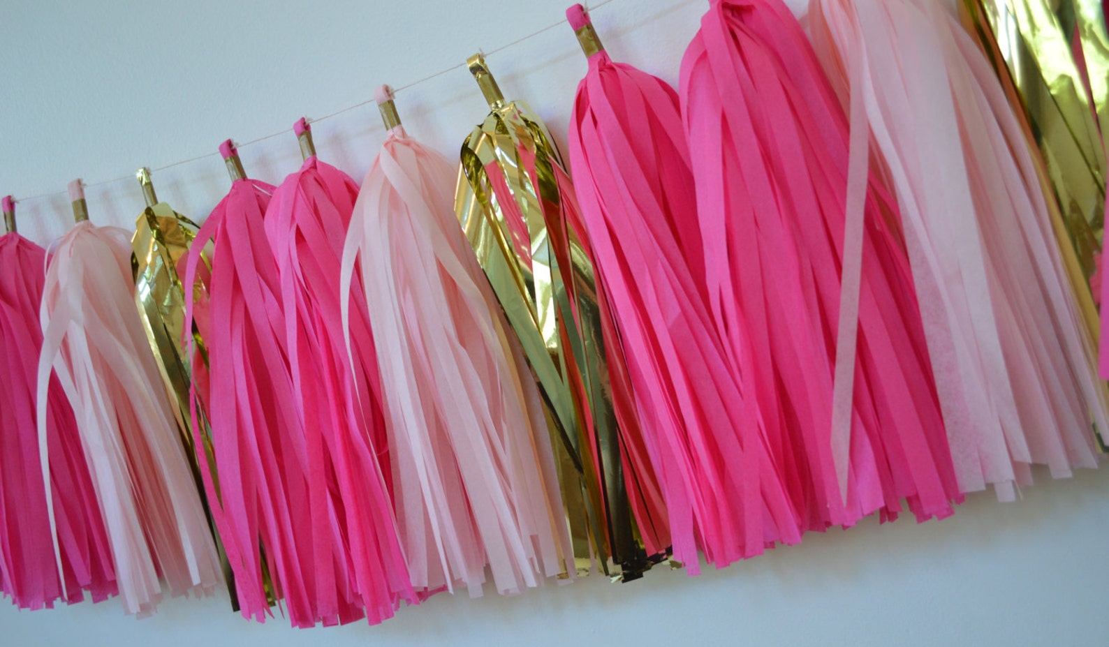 Hot Pink Valentine Tassel Garland Neon Pink and Gold Garland - Etsy