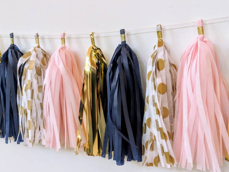Blush, Gold & Navy Tassel Garland: Gender Neutral Decor - Etsy