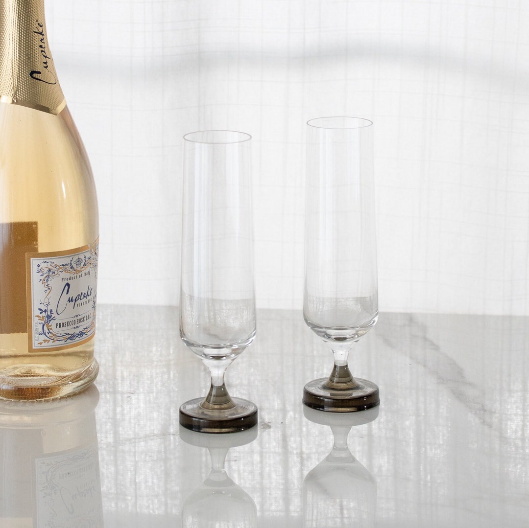 Tall Champagne Flutes With Round Smoked Base by Rosenthal / Set of 2 - Etsy