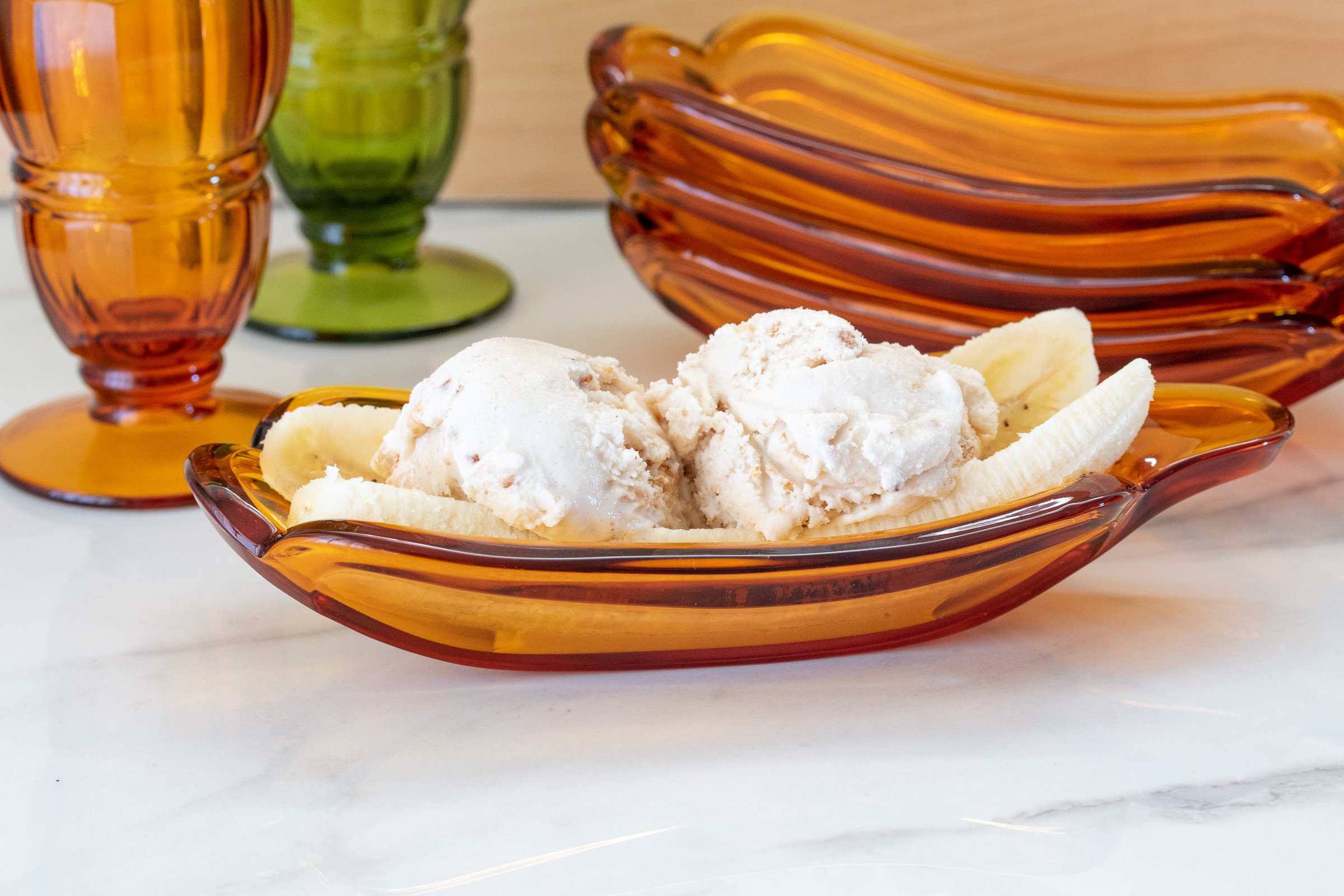 Indian Amber Glass Banana Split Sundae Boats - Etsy