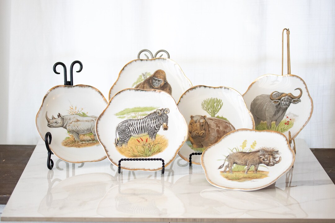 Vintage African Safari Plates With Gold Rim /. Set of 6 - Etsy