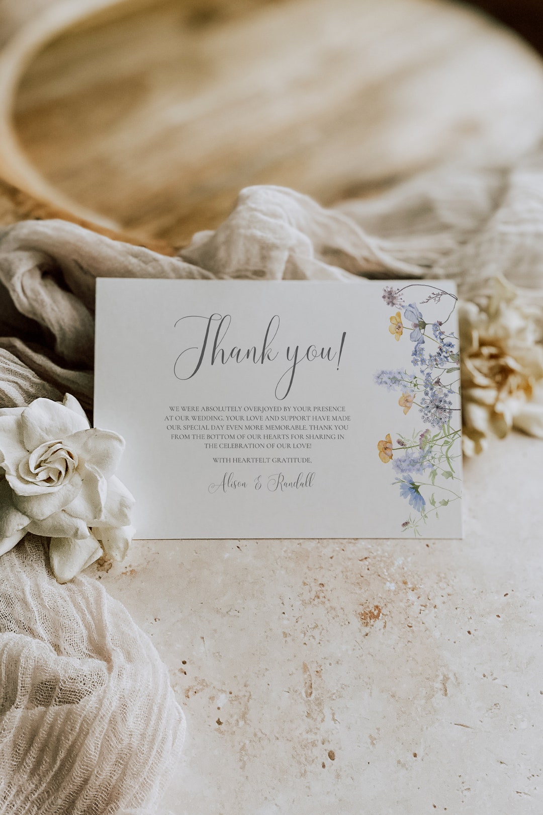 Wildflower Thankyou Card Template, Boho Thankyou Card Note, Botanical ...