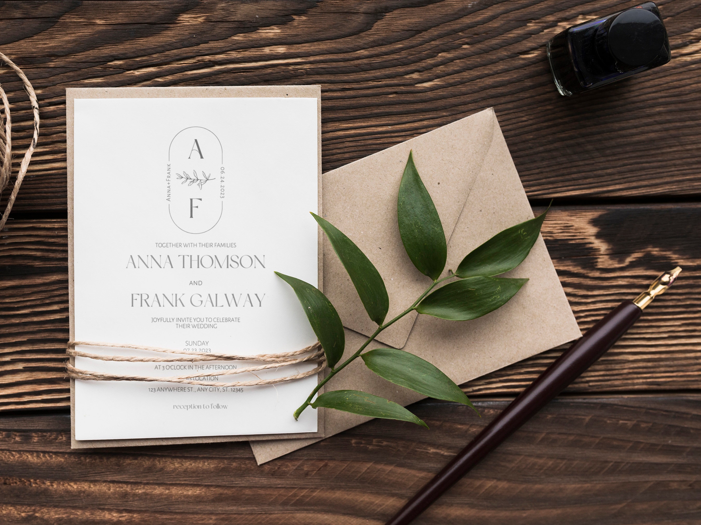 Minimalist Monogram Wedding Invitation Template Simple Initials Modern ...