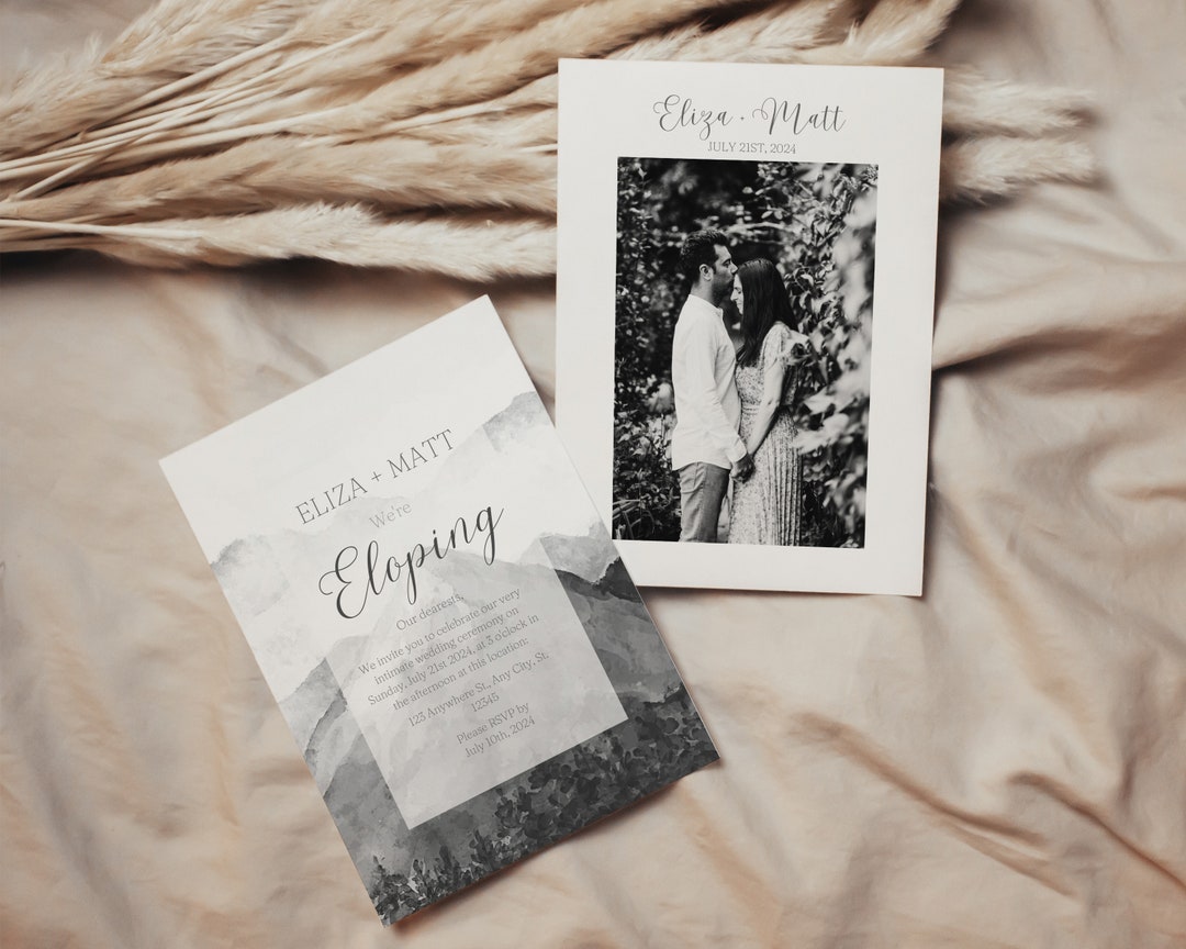 Elopement Wedding Invitation Template, Eloping Invitation, Photo ...