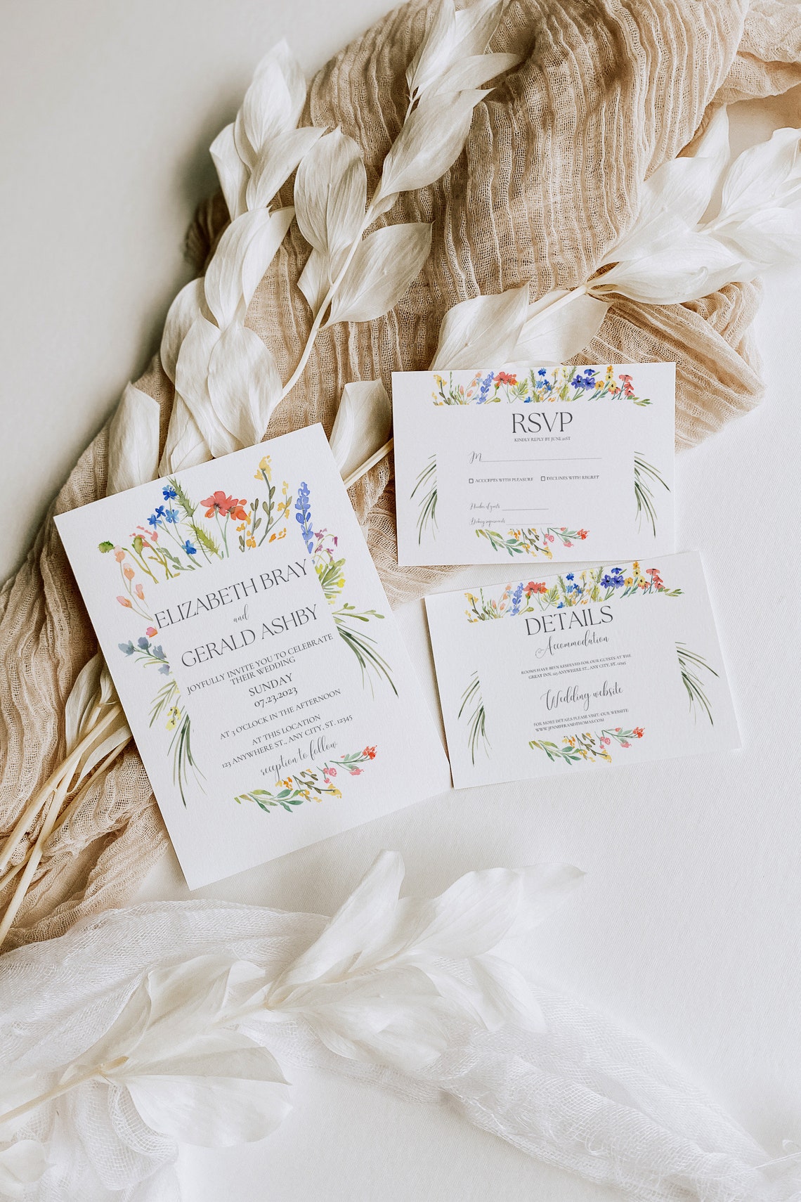 Wildflower Wedding Invitation Suite Boho Invitation Floral Botanical ...