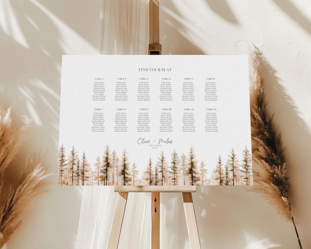 Mountain Wedding Seating Chart Template, Rustic Forest Woodland Pine ...
