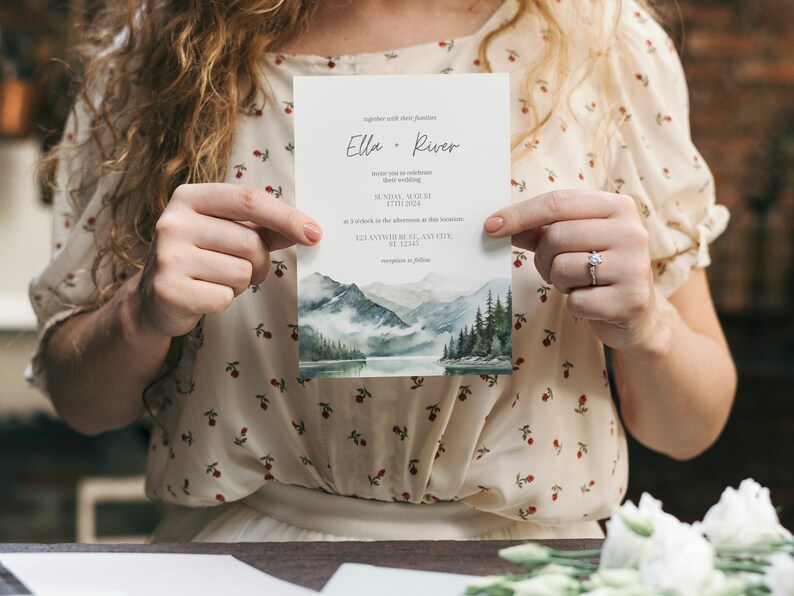 Forest Mountain Wedding Invitation Set, Pine Tree Wedding, Mountain ...
