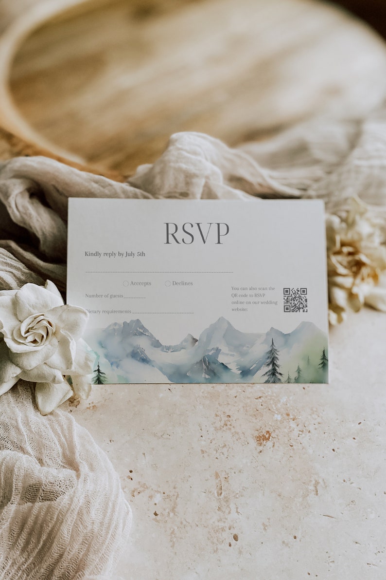 Forest Mountain Wedding Invitation Set, Pine Tree Wedding, Mountain ...