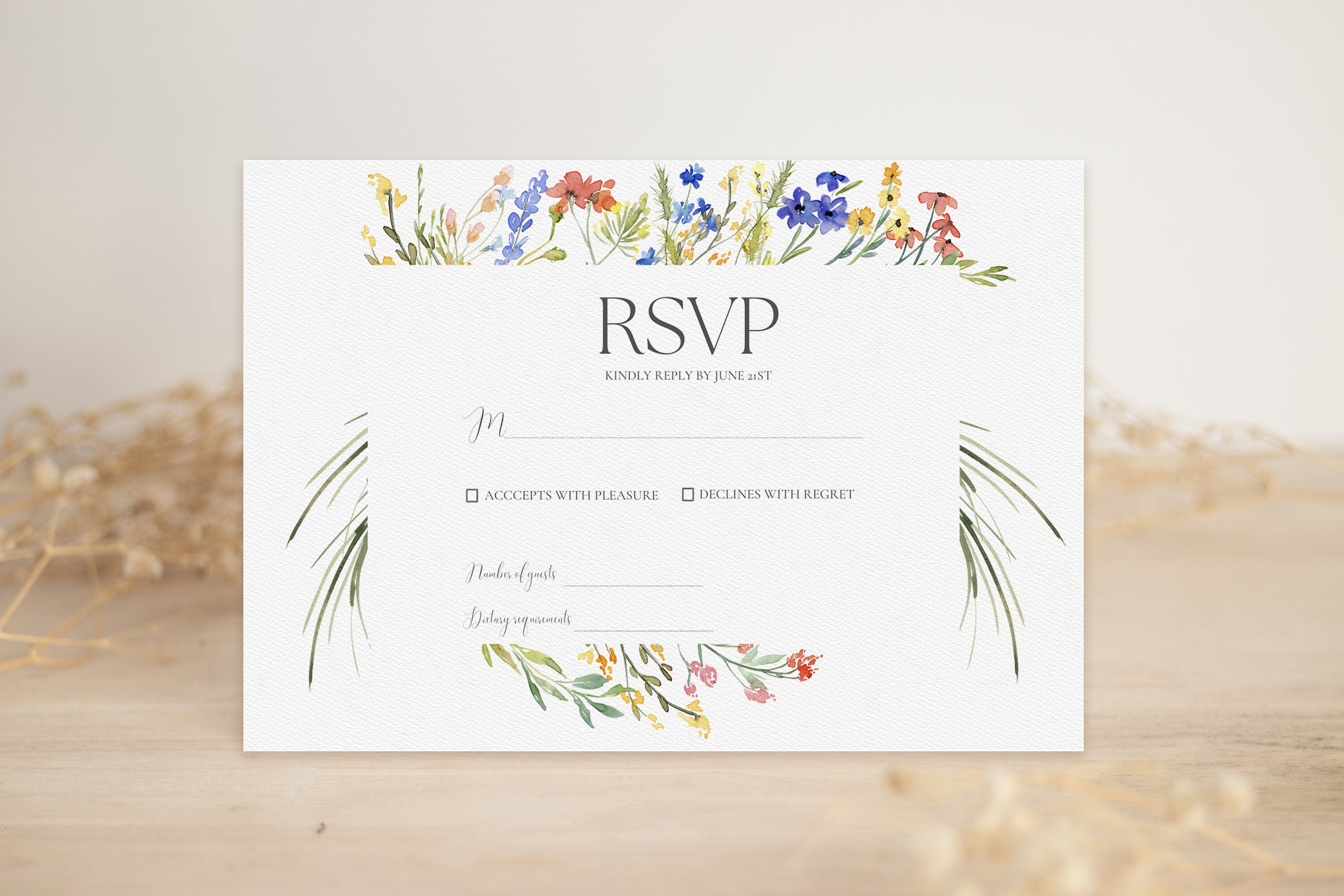 Wildflower Wedding Invitation Suite Boho Invitation Floral Botanical ...
