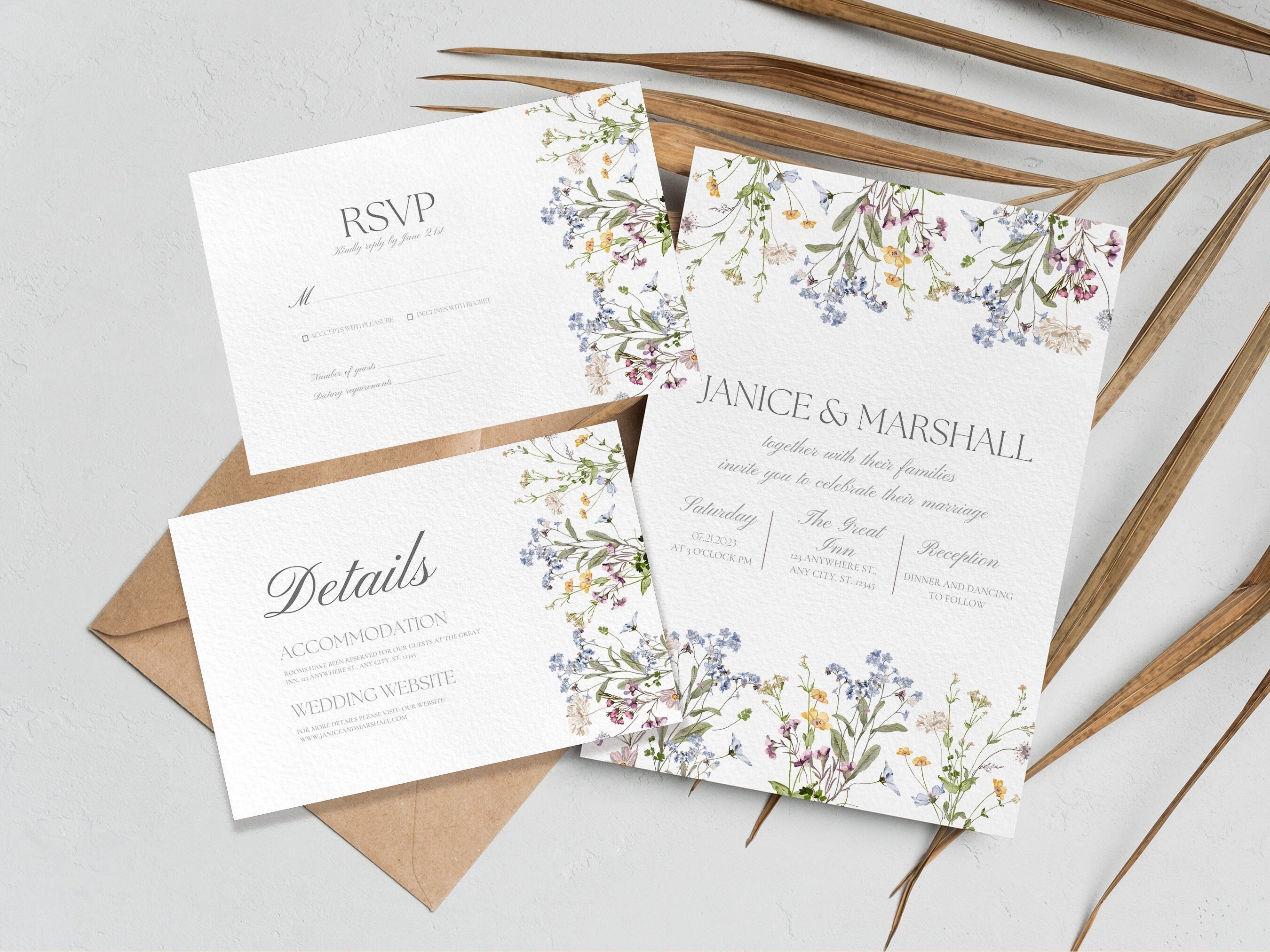 Wildflower Wedding Invitation Suite Editable Canva Template Boho ...